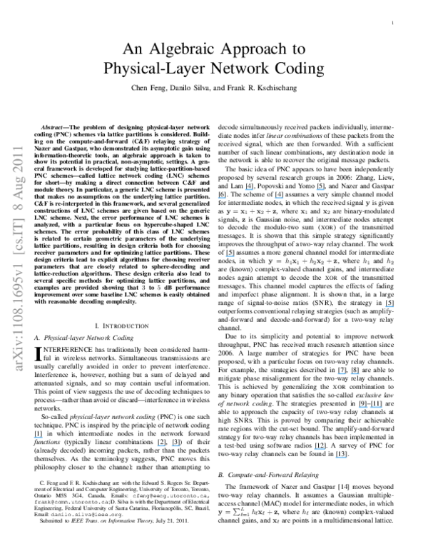 Pdf An Algebraic Approach To Physical Layer Network Coding