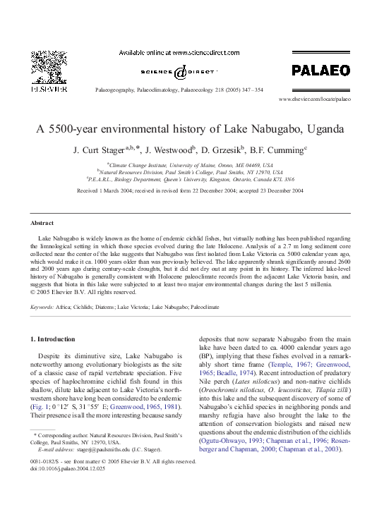 (PDF) A 5500-year environmental history of Lake Nabugabo, Uganda | Curt ...
