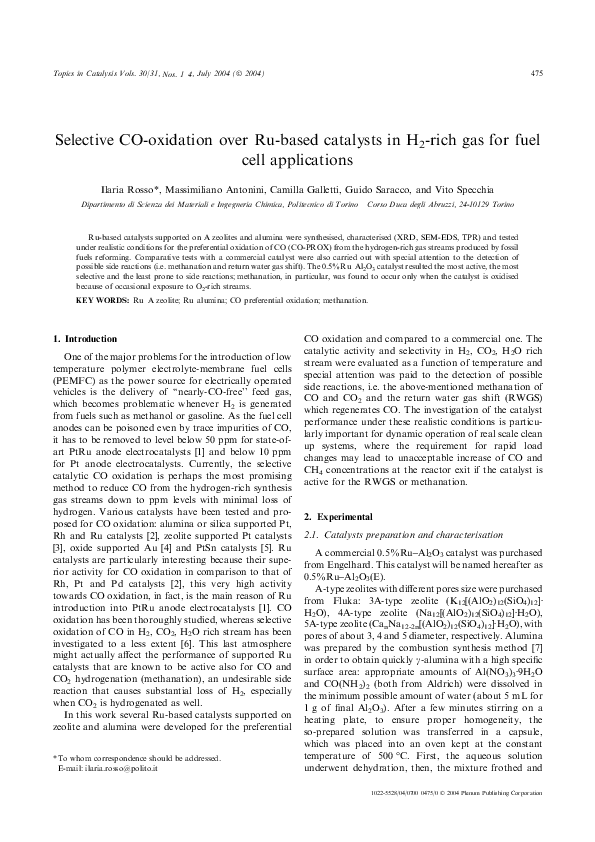 (PDF) Selective CO-oxidation over Ru-based catalysts in H 2 -rich gas ...