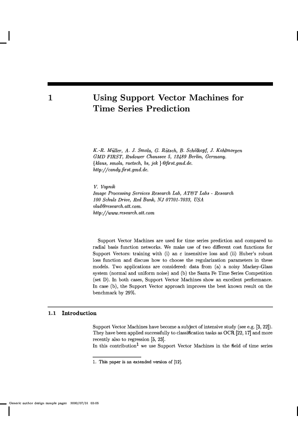 (PDF) Using Support Vector Machines for Time Series Prediction