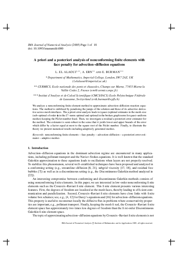 (PDF) A priori and a posteriori analysis of non-conforming finite elements with face penalty for ...