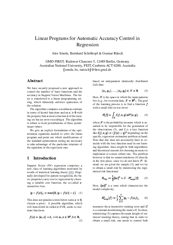 Pdf Linear Programs For Automatic Accuracy Control In Regression