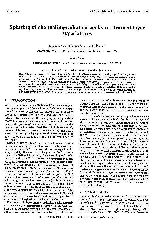 (PDF) Splitting of channeling-radiation peaks in strained-layer ...