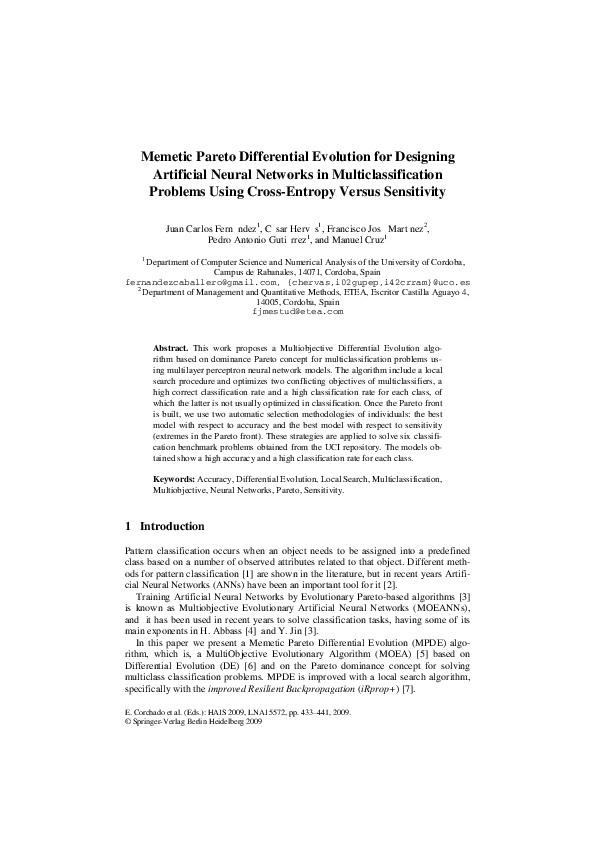 (PDF) Memetic Pareto Differential Evolution for Designing Artificial Neural Networks in ...