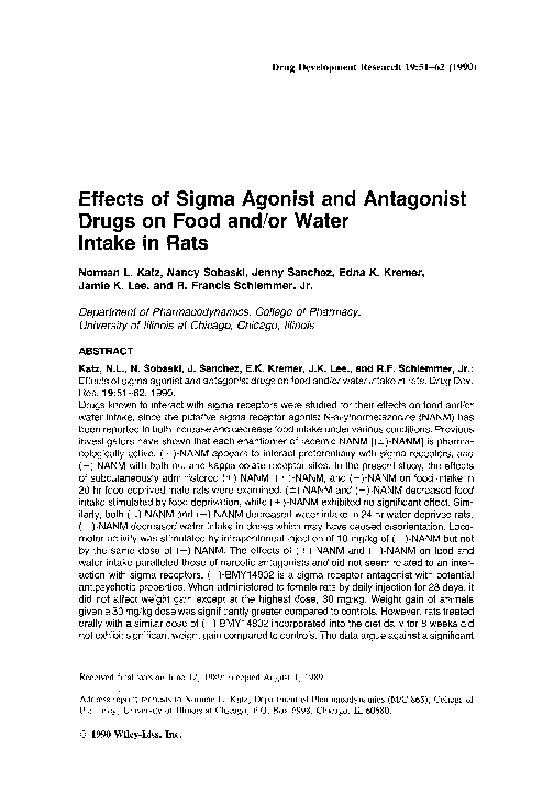 (PDF) Effects of sigma agonist and antagonist drugs on food and/or ...