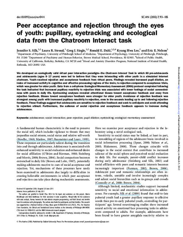 (PDF) Peer acceptance and rejection through the eyes of youth ...