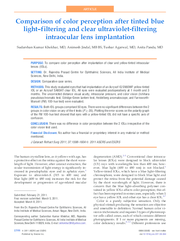 (PDF) Comparison of color perception after tinted blue light–filtering ...