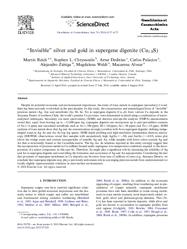 (PDF) “Invisible” silver and gold in supergene digenite (Cu1.8S)