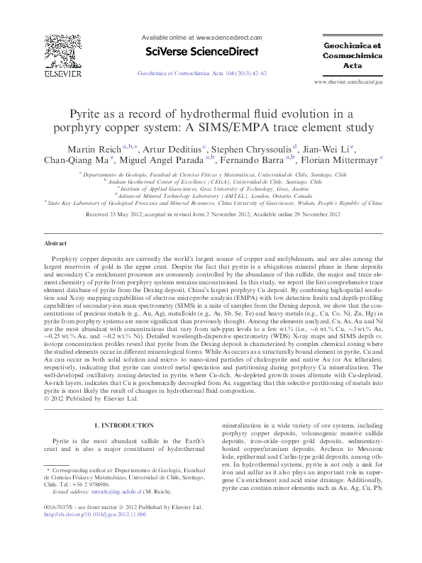 (PDF) Pyrite as a record of hydrothermal fluid evolution in a porphyry ...