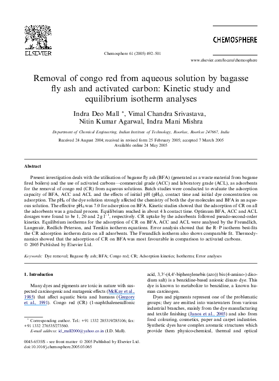 (PDF) Removal of congo red from aqueous solution by bagasse fly ash and ...