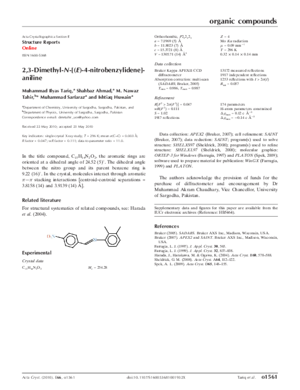 (PDF) 2,3Dimethyl N -[( E )-4-nitrobenzylidene]aniline