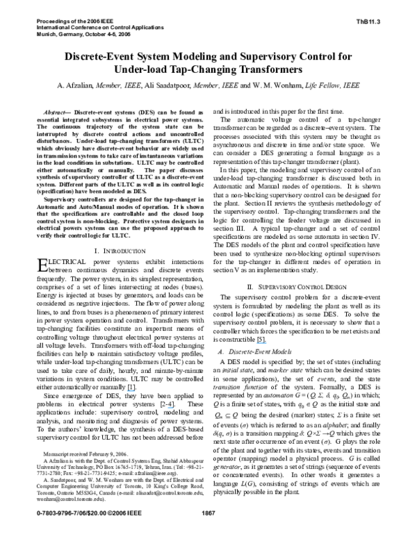 (PDF) Discrete-event system modeling and supervisory control for under-load tap-changing ...