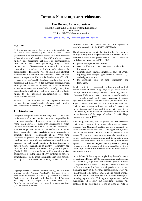 (PDF) Shifting Focus: Nanocomputer Architecture