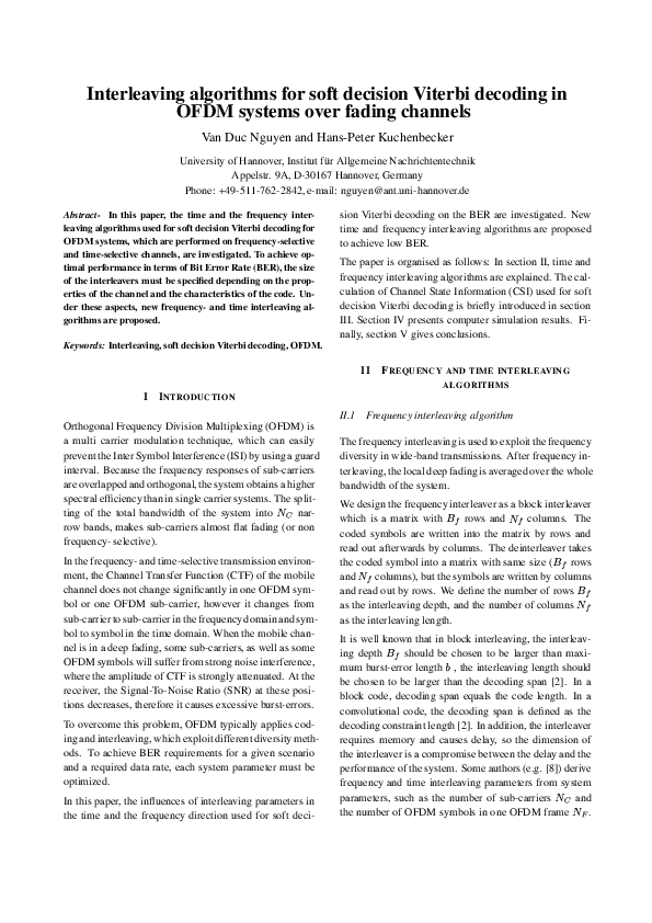 Pdf Block Interleaving For Soft Decision Viterbi Decoding In Ofdm Systems