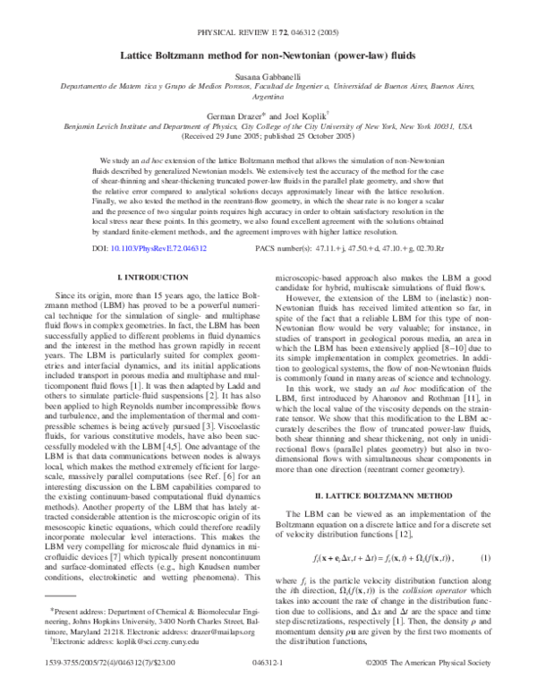 (PDF) Lattice Boltzmann method for non-Newtonian (power-law) fluids