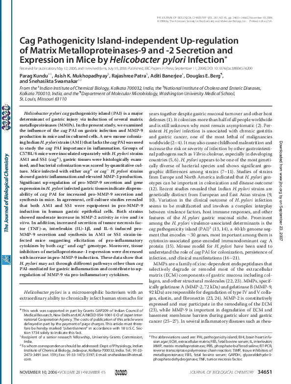 (PDF) Cag Pathogenicity Island-independent Up-regulation of Matrix ...