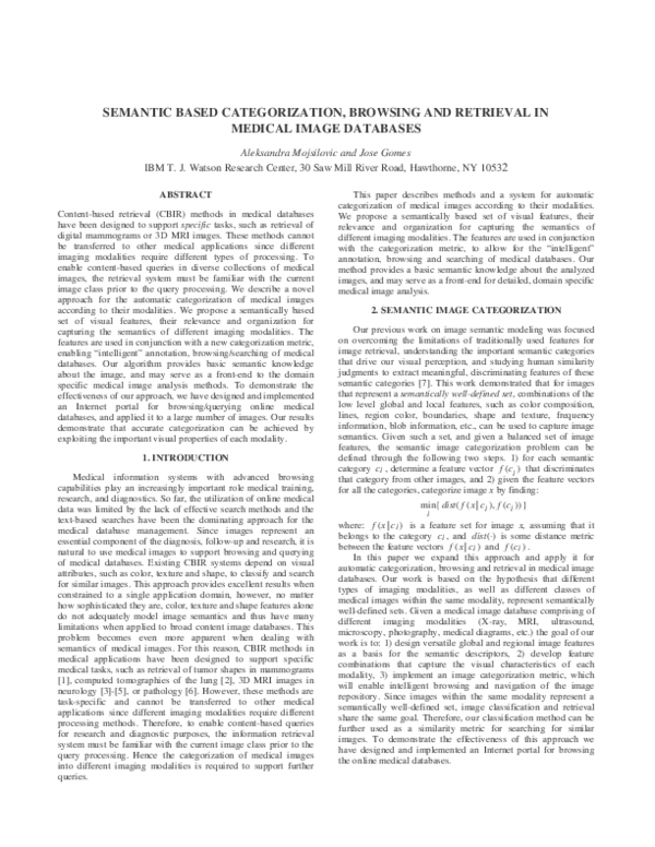 Pdf Semantic Based Categorization Browsing And Retrieval In Medical Image Databases