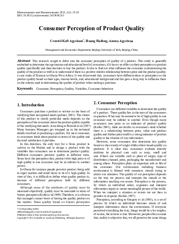 (PDF) Consumer Perception of Product Quality