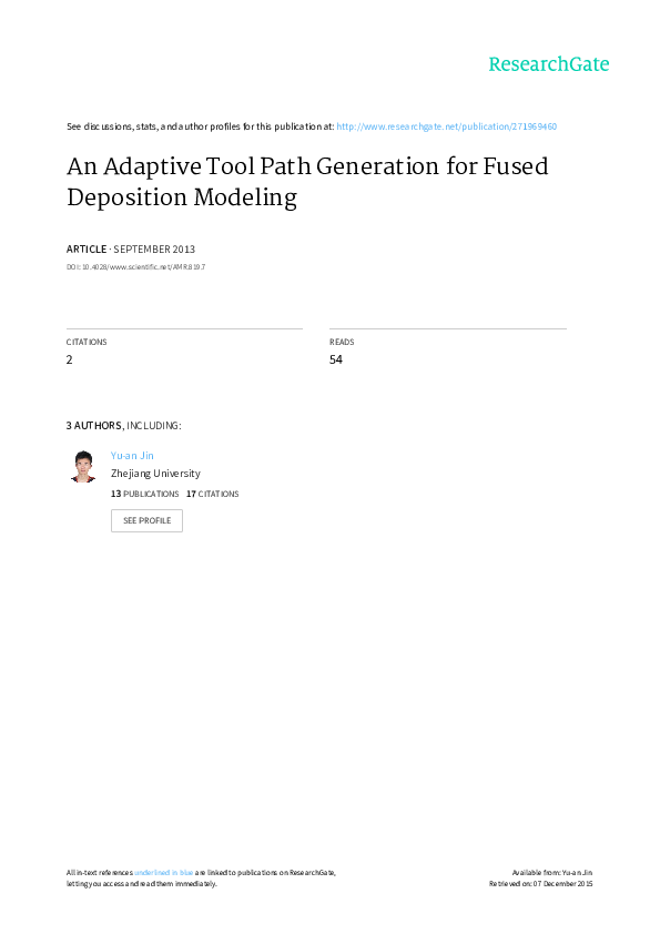 (PDF) An Adaptive Tool Path Generation for Fused Deposition Modeling