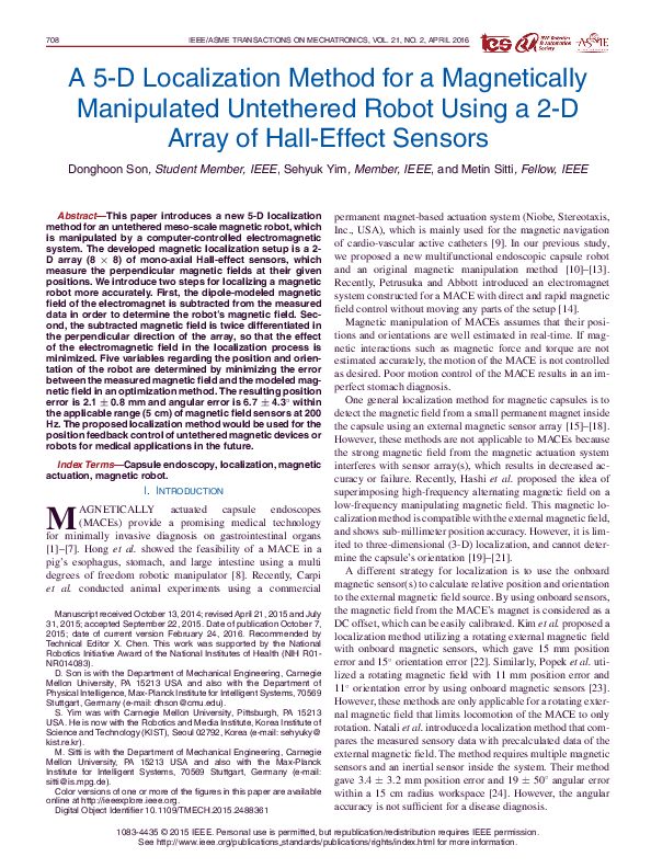 (PDF) A 5-D Localization Method for a Magnetically Manipulated Untethered Robot using a 2-D ...