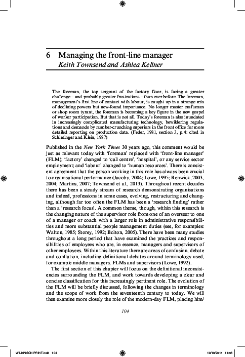 (PDF) Managing the Front Line Manager