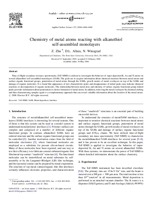 (PDF) Chemistry of metal atoms reacting with alkanethiol self-assembled ...