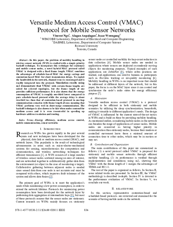 (PDF) Versatile medium access control (VMAC) protocol for mobile sensor ...