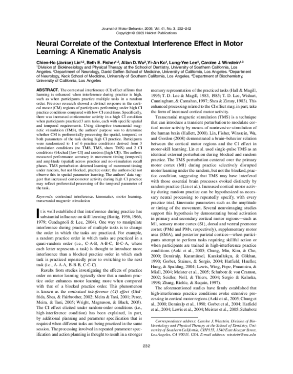 (PDF) Neural Correlate of the Contextual Interference Effect in Motor Learning: A Kinematic Analysis