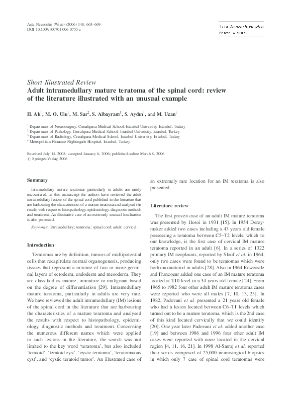 (PDF) Adult intramedullary mature teratoma of the spinal cord: review ...