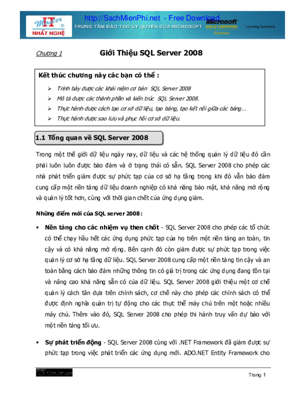 (PDF) Giới Thiệu SQL Server 2008