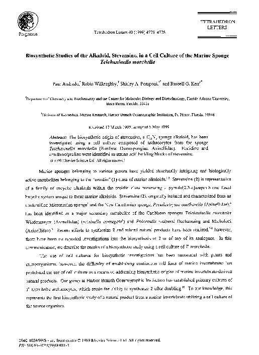(PDF) Biosynthetic studies of the alkaloid, stevensine, in a cell ...