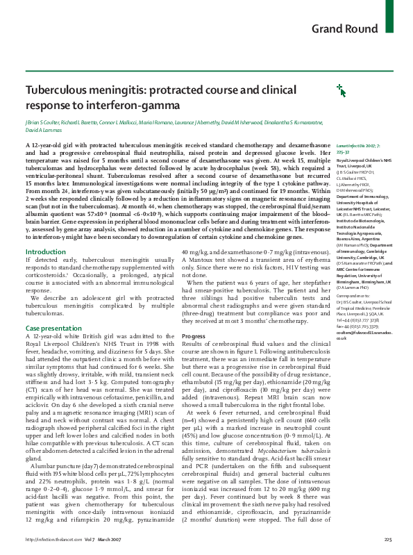 (PDF) Tuberculous meningitis: protracted course and clinical response ...