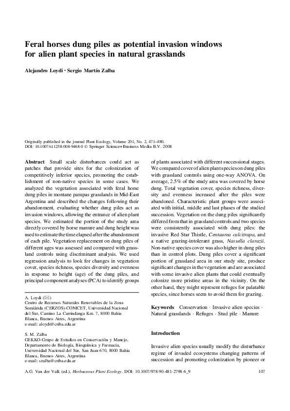 (PDF) Feral horses dung piles as potential invasion windows for alien plant species in natural ...