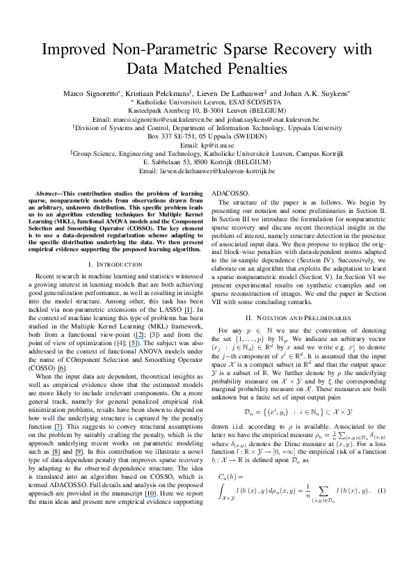 (PDF) Improved non-parametric sparse recovery with data matched penalties