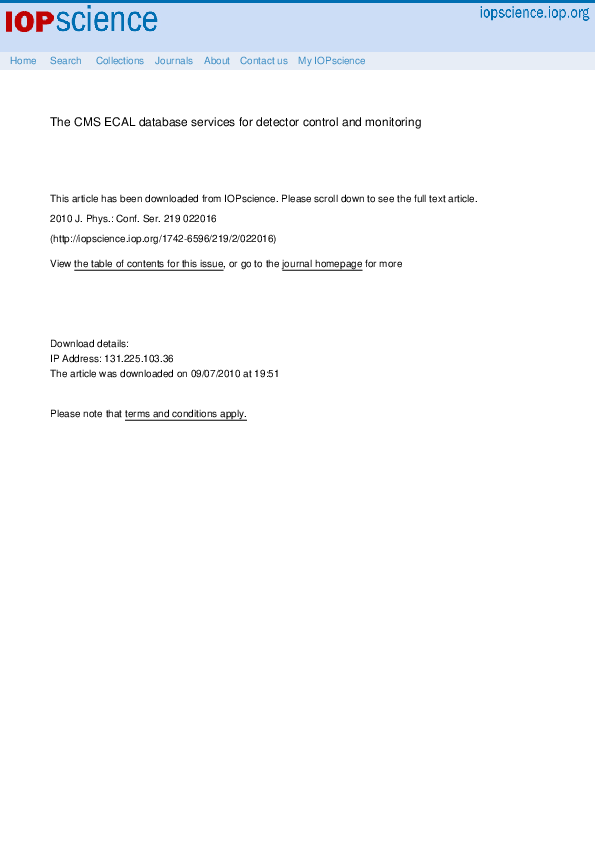 (PDF) The CMS ECAL database services for detector control and monitoring