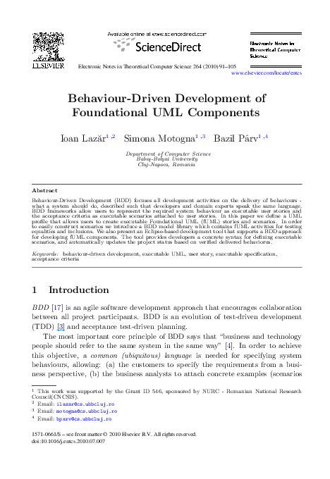 Pdf Behaviour Driven Development Of Foundational Uml Components