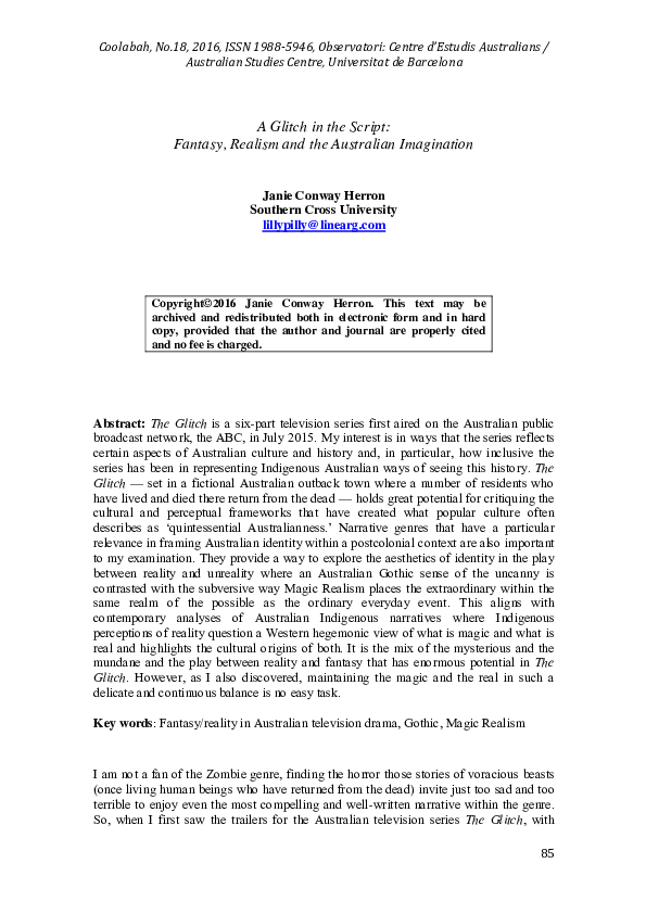 (PDF) A Glitch in the Script: Fantasy, Realism and the Australian ...