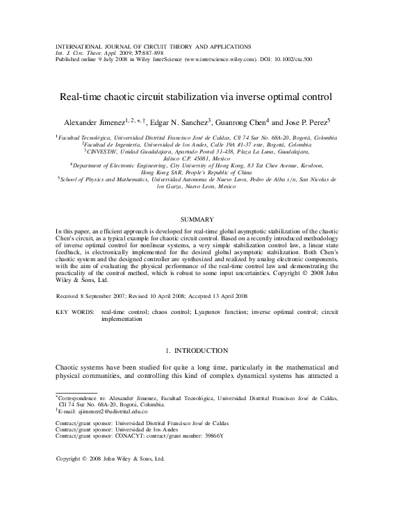 (PDF) Real-time chaotic circuit stabilization via inverse optimal control