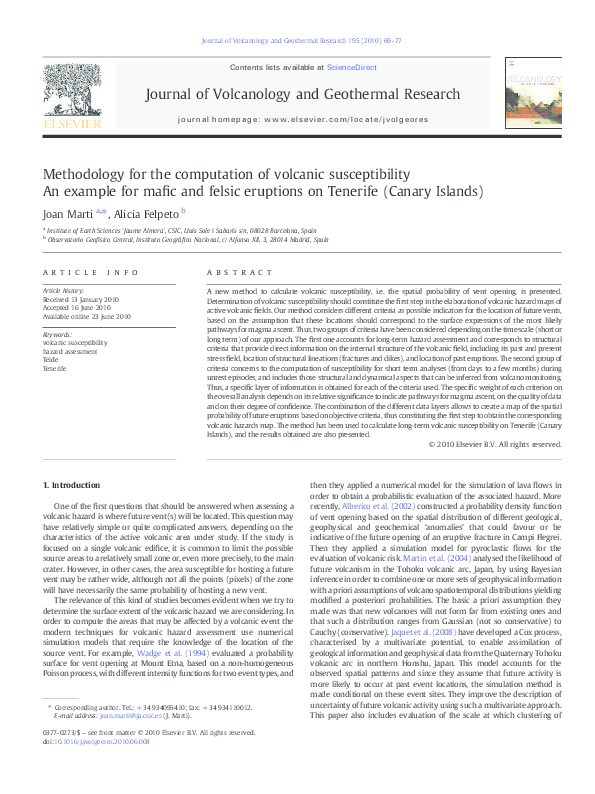 (PDF) Methodology for the computation of volcanic susceptibility