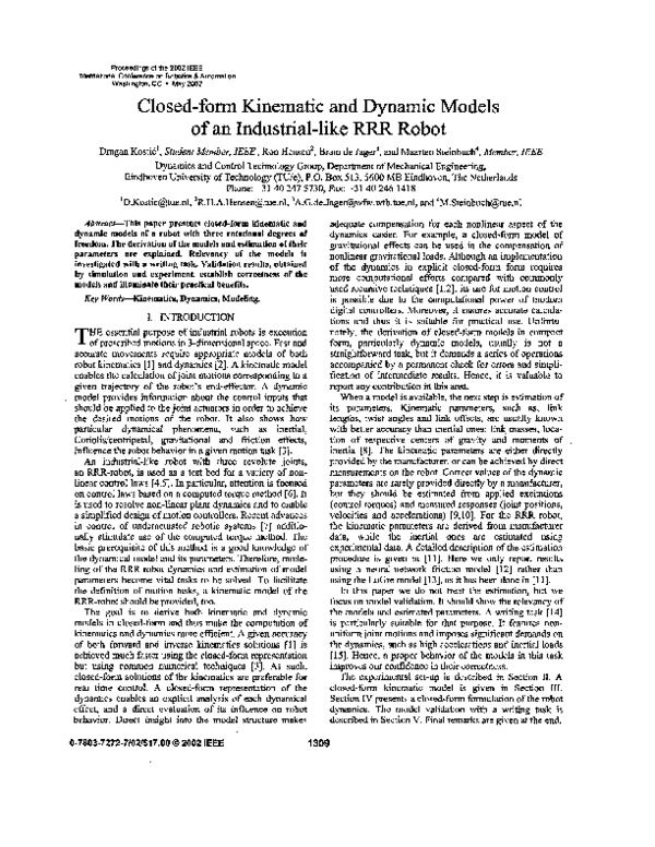 (PDF) Closed-Form Kinematic and Dynamic Models of an Industrial-Like ...