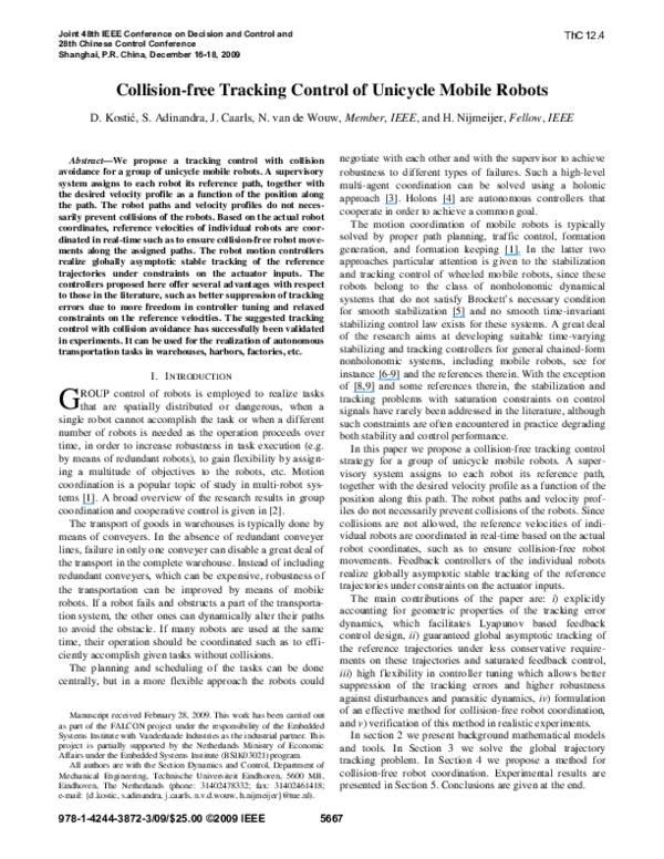 (PDF) Collision-free tracking control of unicycle mobile robots