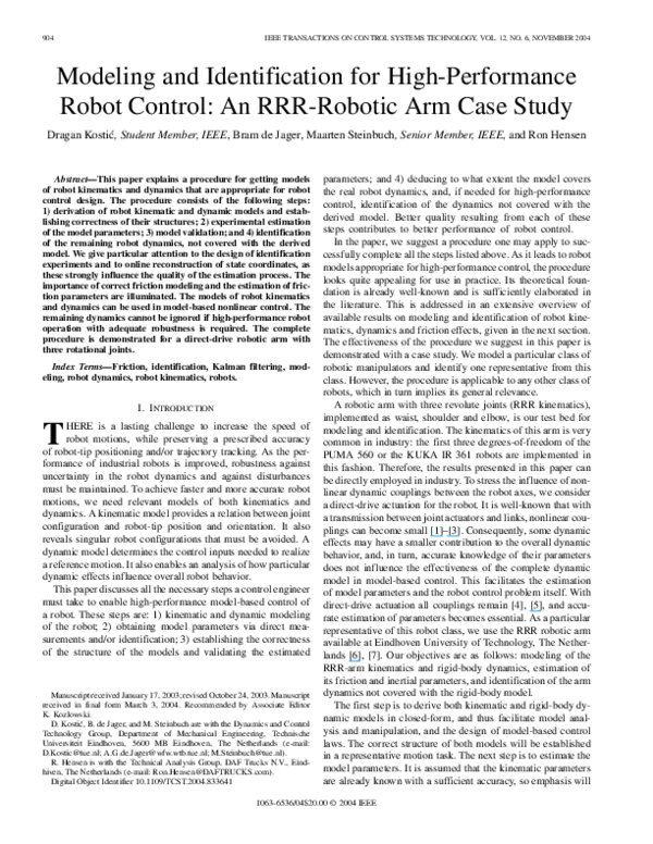 (PDF) Modeling and identification for high-performance robot control: an RRR-robotic arm case study