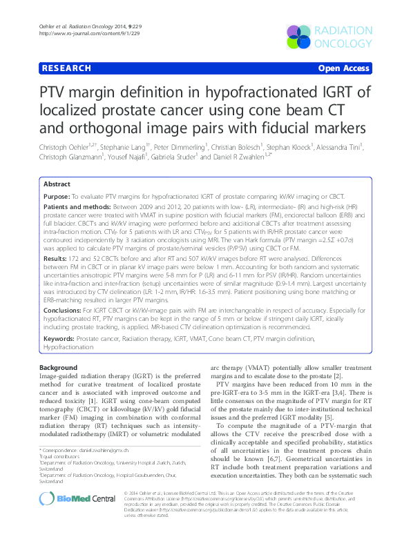 (PDF) PTV margin definition in hypofractionated IGRT of localized ...