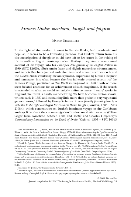 (PDF) Francis Drake: merchant, knight and pilgrim