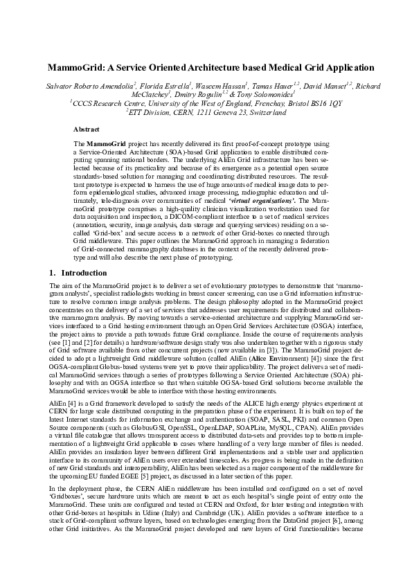 (PDF) MammoGrid: A Service Oriented Architecture Based Medical Grid ...