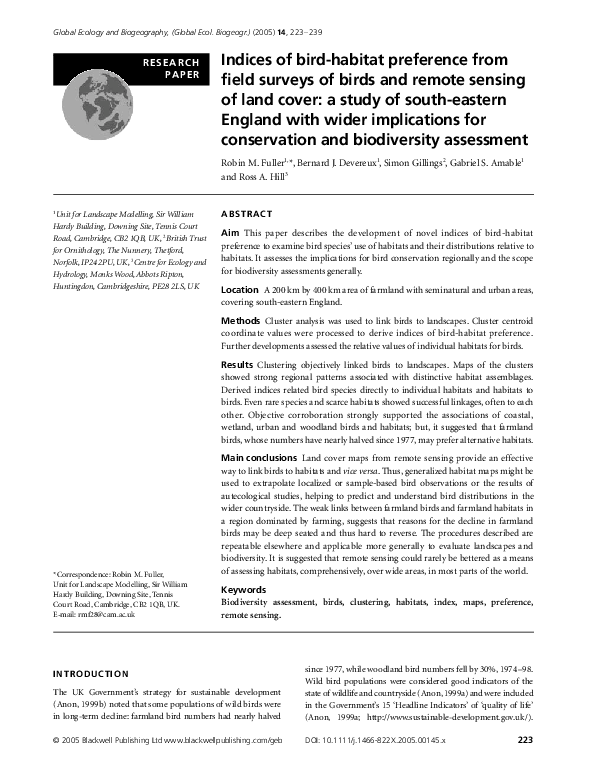 (PDF) Indices of bird-habitat preference from field surveys of birds ...