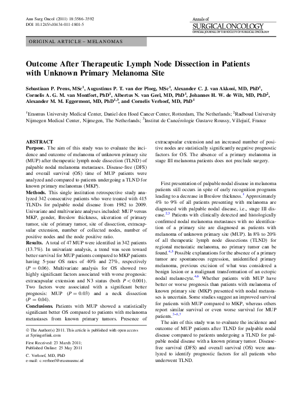 (PDF) Outcome After Therapeutic Lymph Node Dissection in Patients with ...