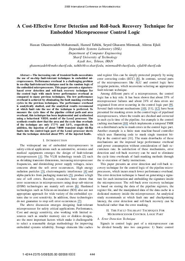 (PDF) A cost-effective error detection and roll-back recovery technique for embedded ...