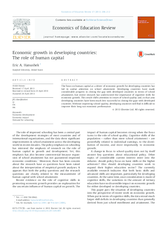 (PDF) Economic growth in developing countries: The role of human capital