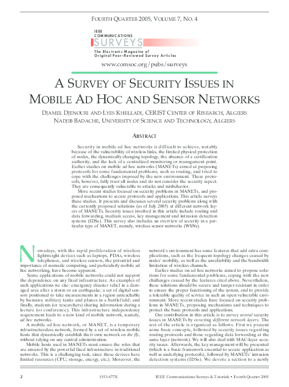 Pdf A Survey Of Security Issues In Mobile Ad Hoc And Sensor Networks